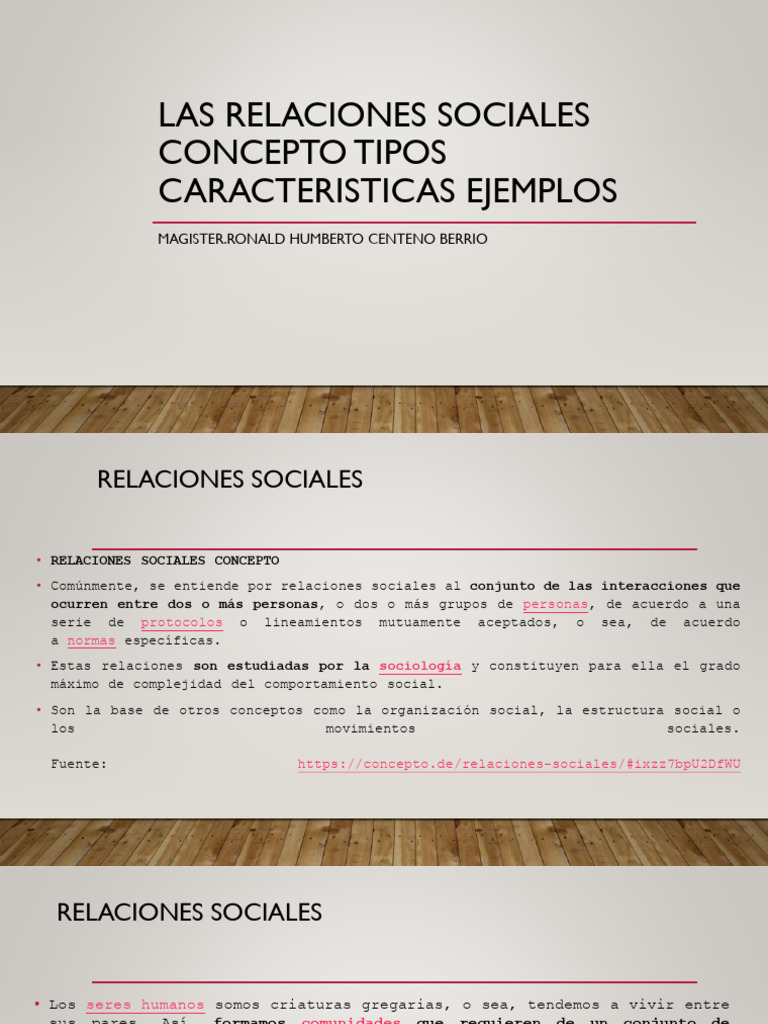LAS RELACIONES SOCIALES CONCEPTO TIPOS CARACTERISTICAS EJEMPLOS | PDF