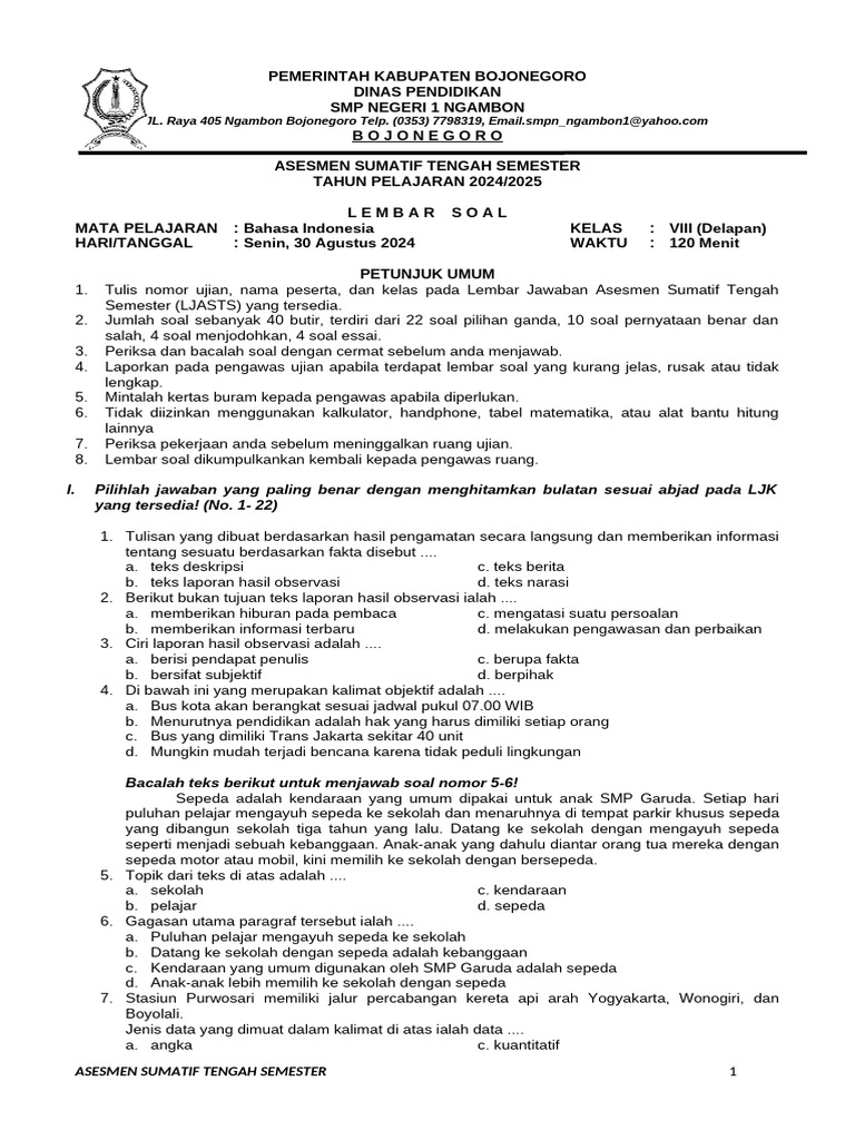 1. SOAL ASTS BIN 8 | PDF