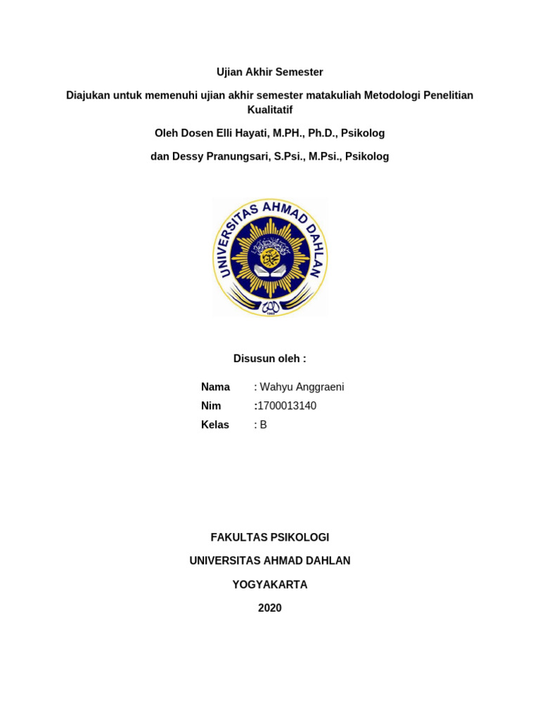 Uas - Metopen Kualitatif - 1700013140 - B | PDF