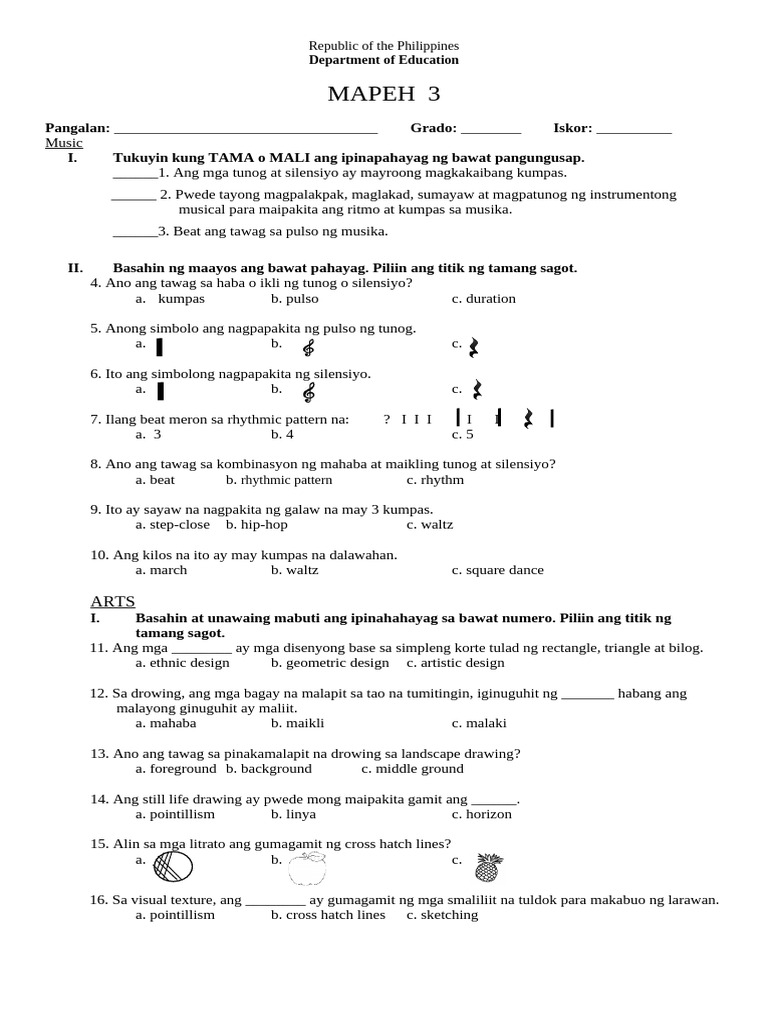 1st Pe Mapeh - Tag | PDF