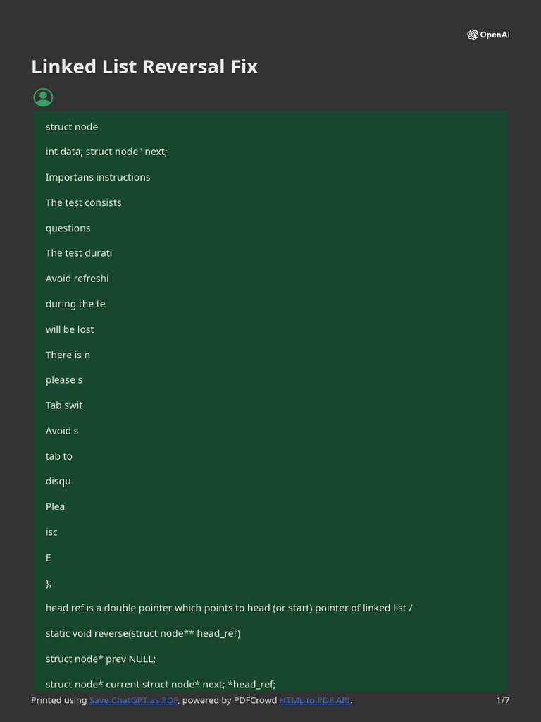 Linked List Reversal Fix | PDF