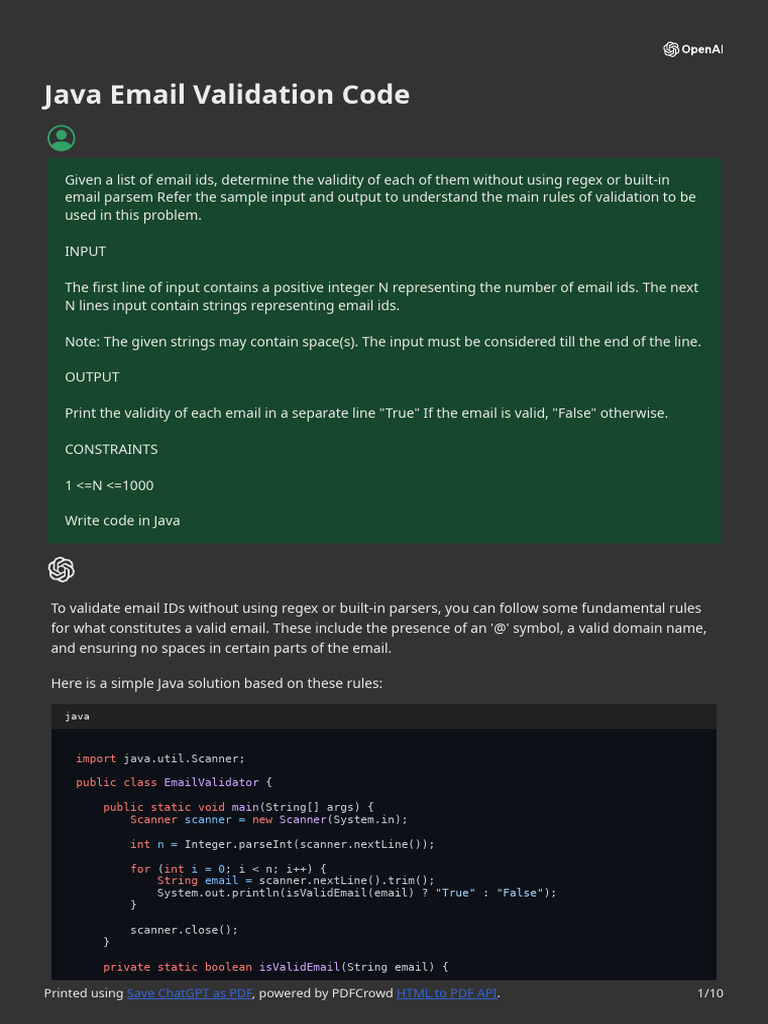 Java Email Validation Code | PDF
