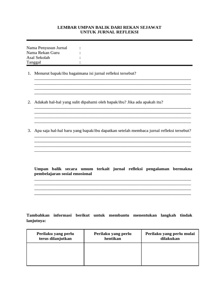 LEMBAR UMPAN BALIK DARI REKAN SEJAWAT | PDF