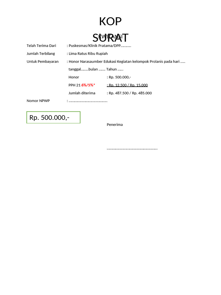 KOP Surat: Kwitansi | PDF