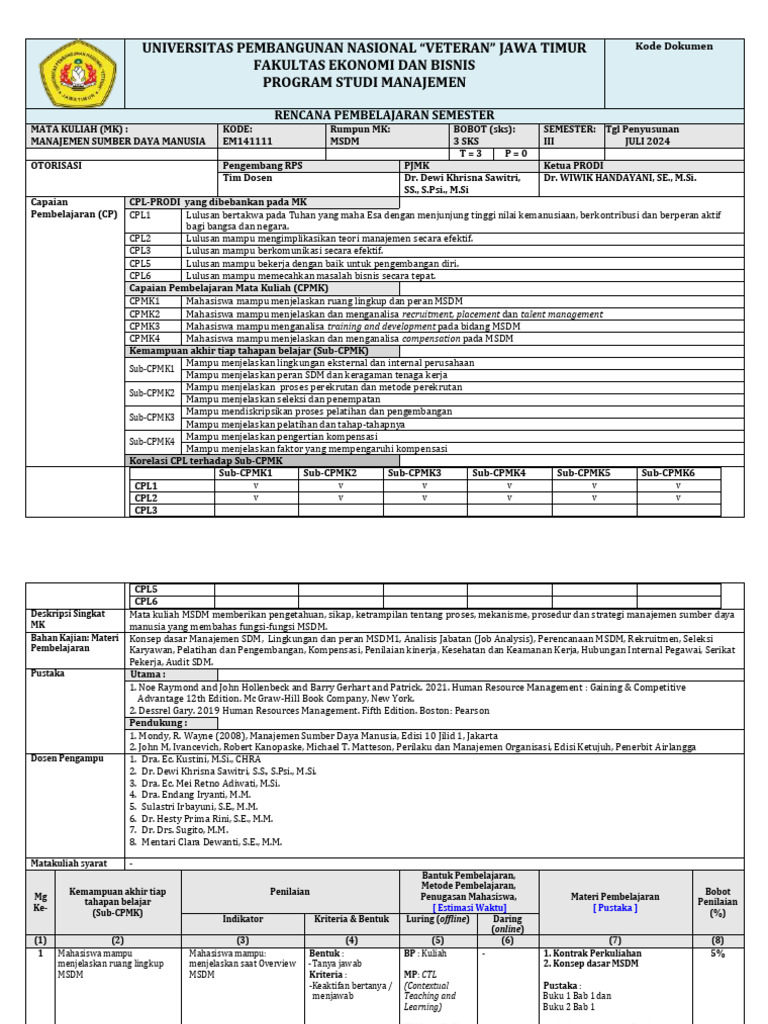 RPS Manajemen SDM | PDF