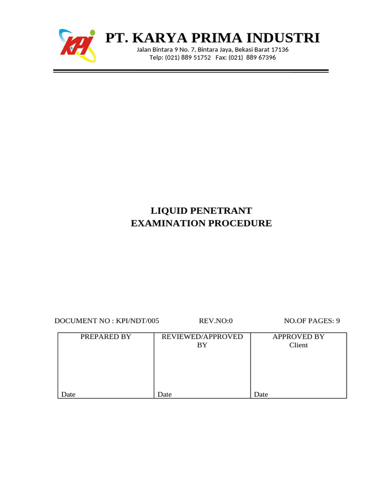 Cover Liquid Penetrant Examination Procedure | PDF | Finance & Money ...