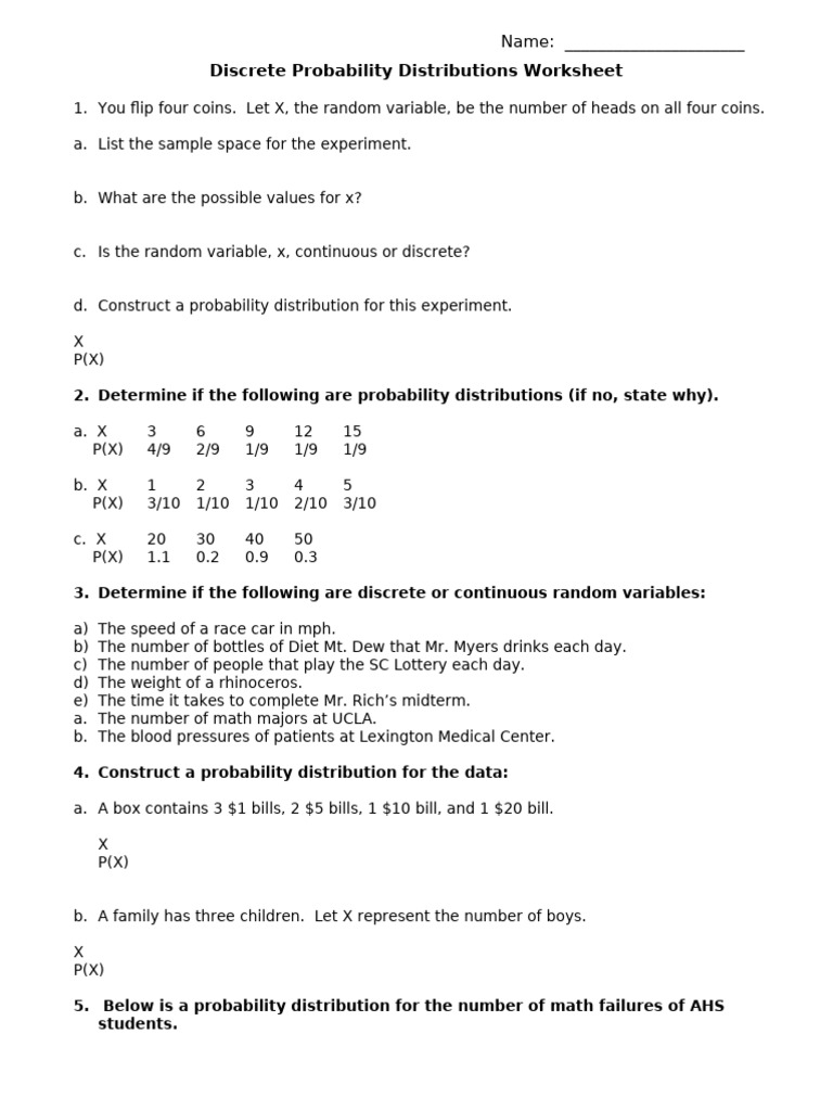 @Worksheet-Probability Distributions | PDF
