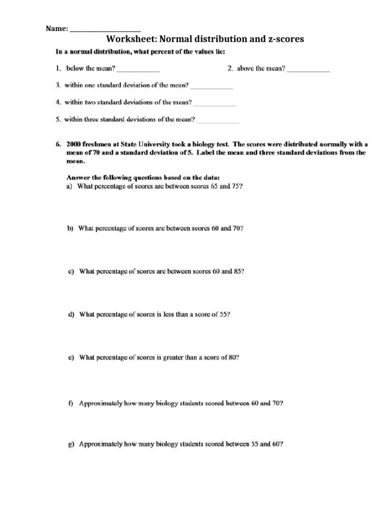@worksheet 5-Standard Normal Distribution and Z-Score | PDF