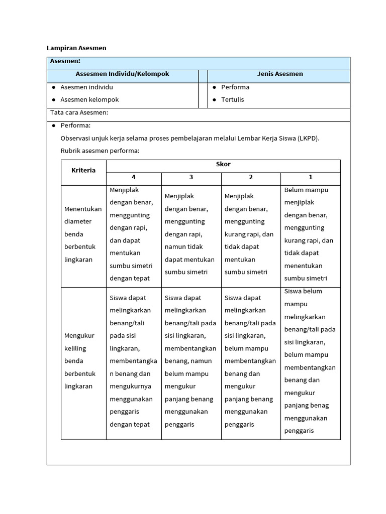 Asesmen - Menemukan Nilai Phi Dan Rumus Keliling Lingkaran | PDF