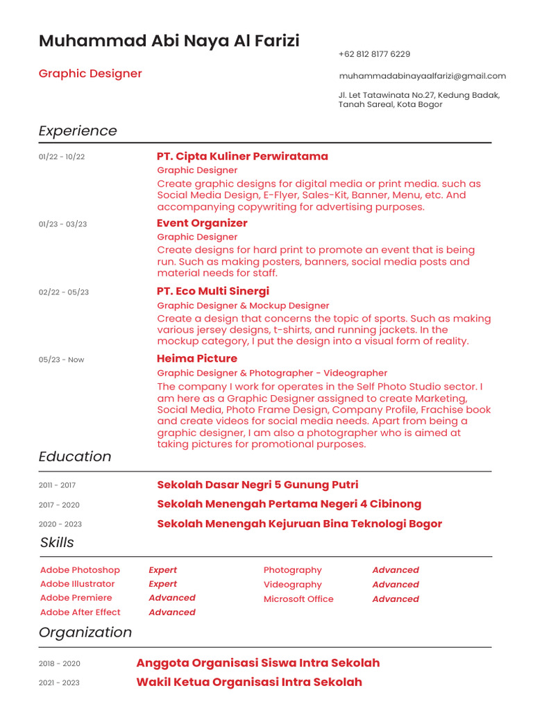 Curriculum Vitae - Muhammad Abi Naya Al Farizi | PDF