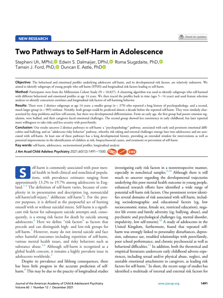 Two Pathways To Self Harm in Adolescence - 2021 - Jaac | PDF