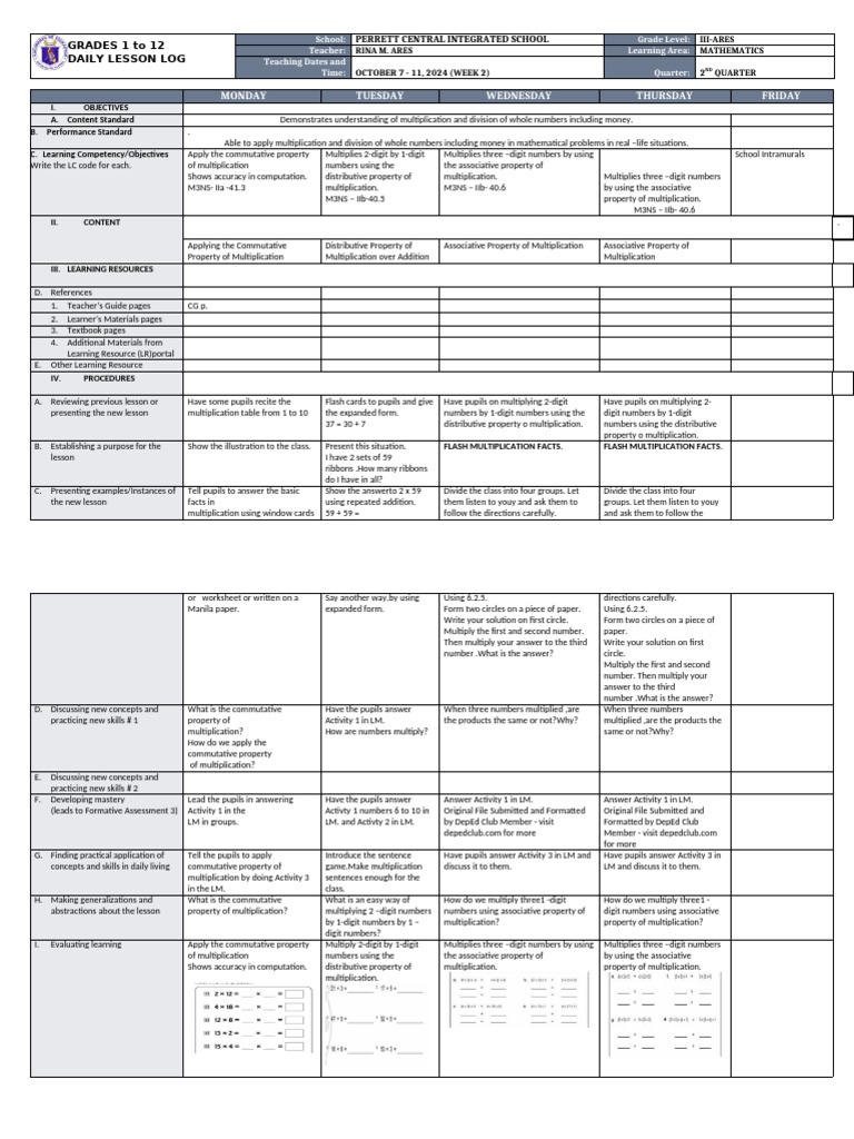 DLL - Mathematics 3 - Q2 - W2 | PDF