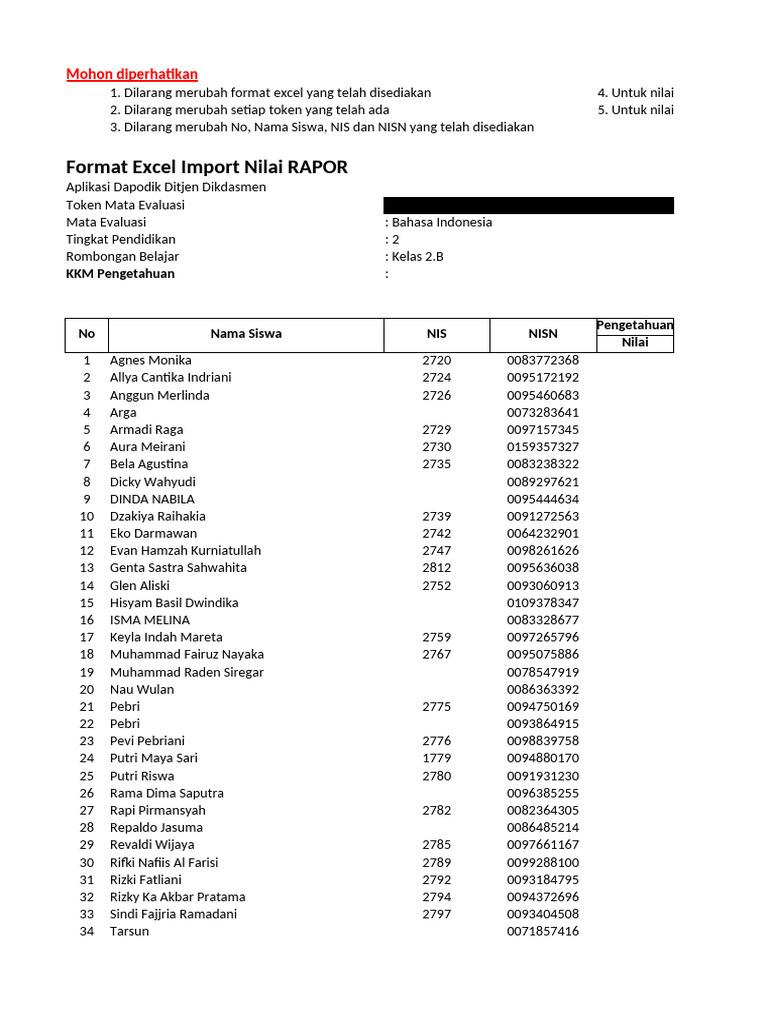 format-nilai-rapor-20161-Kelas_2B-Bahasa Indonesia | PDF