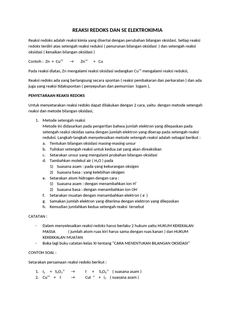 Reaksi Redoks Dan Se Elektrokimia (Daring) | PDF