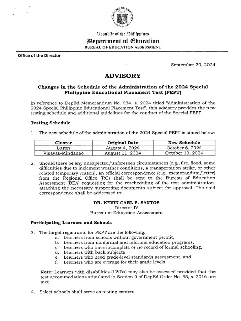 Advisory On Special PEPT | PDF