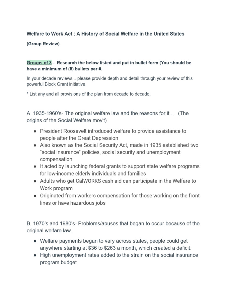 "Welfare To Work" Act | PDF