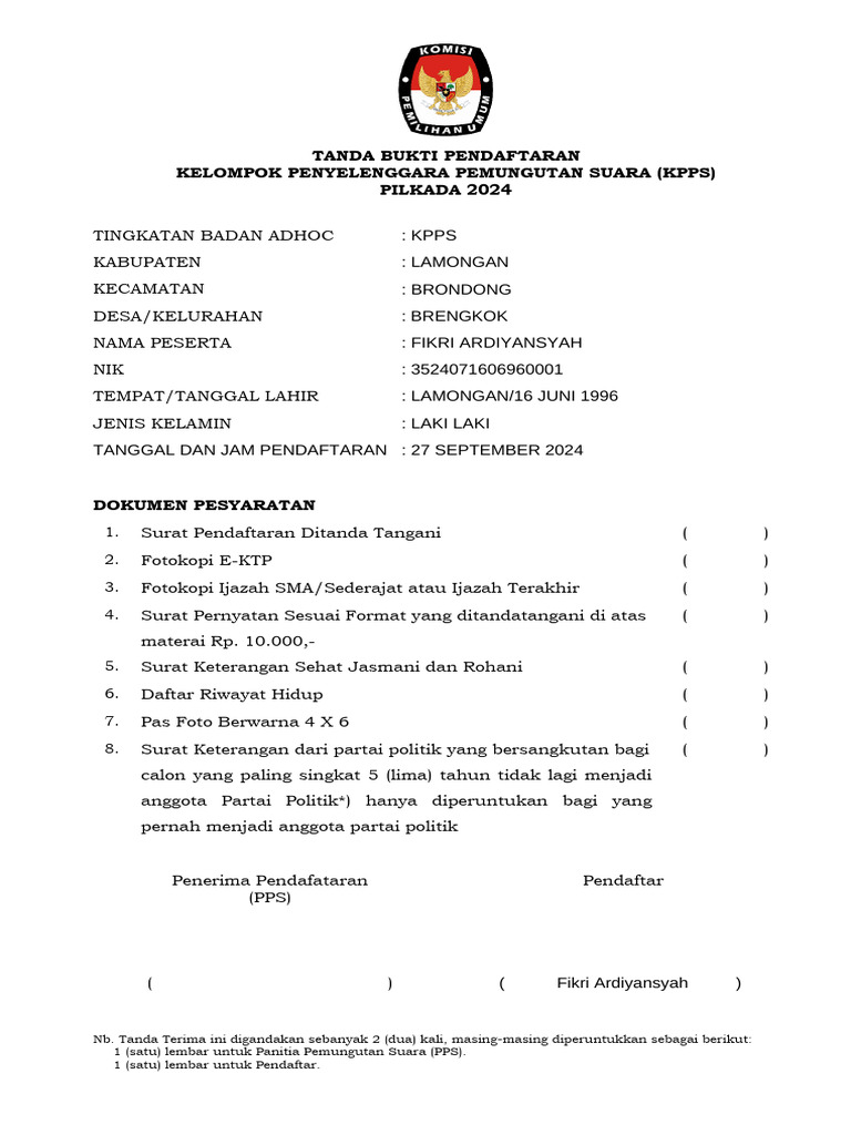 2 Template - Pendaftaran - KPPS | PDF