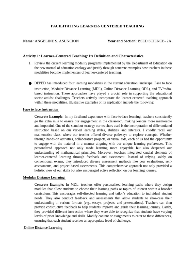 Asuncion, Angeline S. - Bsed Science - 2a | PDF | Learning | Teachers