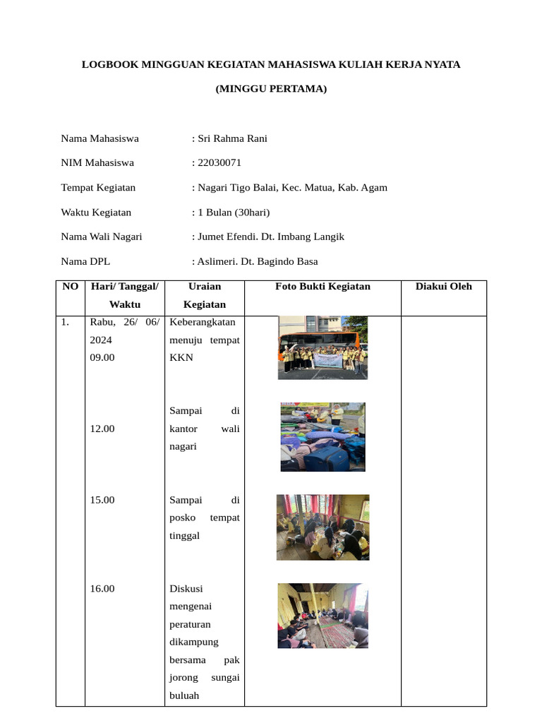 Logbook KKN 5 - Sri Rahma Rani | PDF