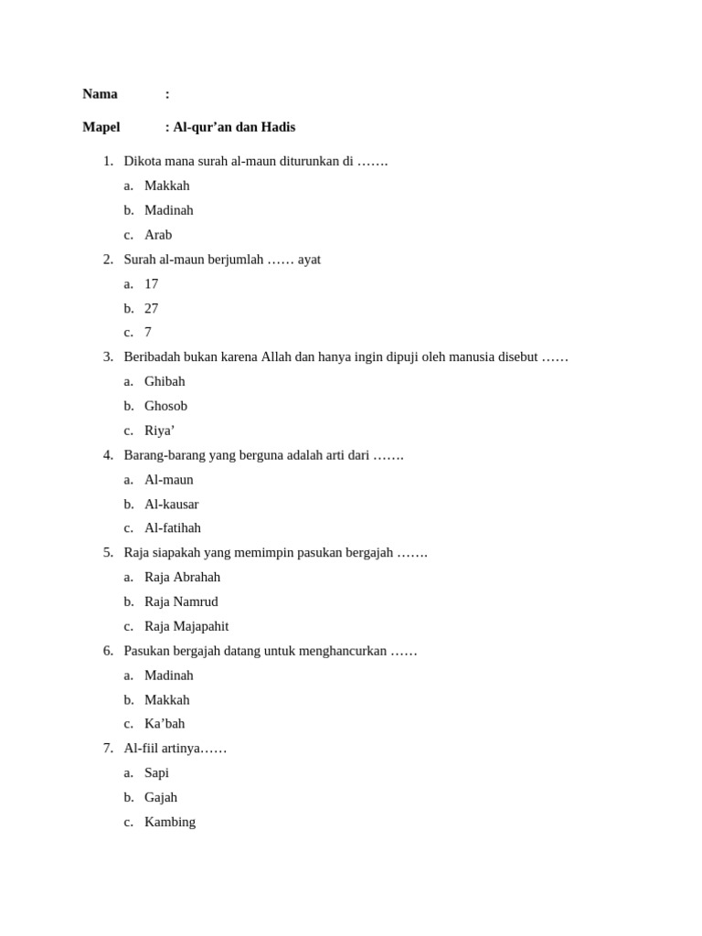 Mapel AL-qur'an Dan Hadis | PDF
