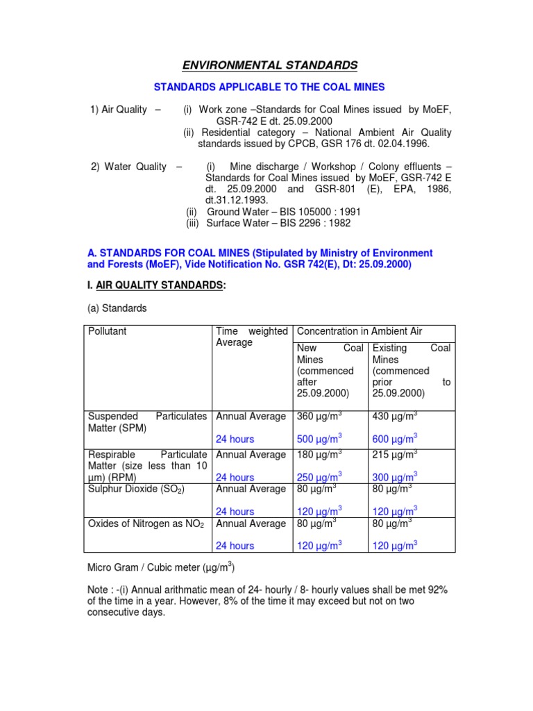 GSR 742 E: Coal Mine Environmental Standards | PDF | Incineration ...