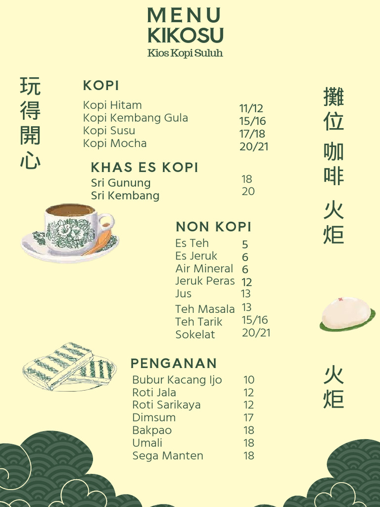 Menu Kedai Kembang Gula dan Kios Kopi | PDF