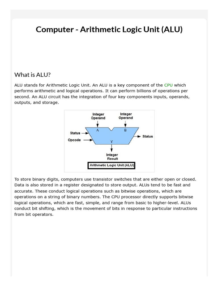 Computer Arithmetic Logic Unit Alu Pdf