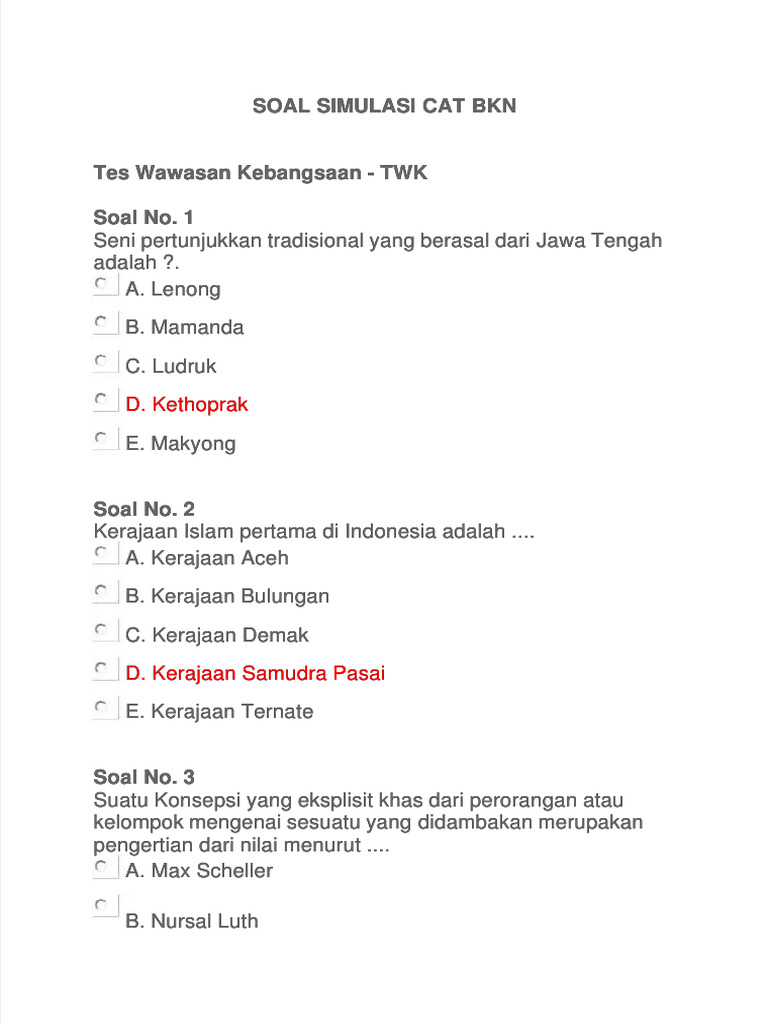 PDF Contoh Simulasi Cat BKN - Compress | PDF