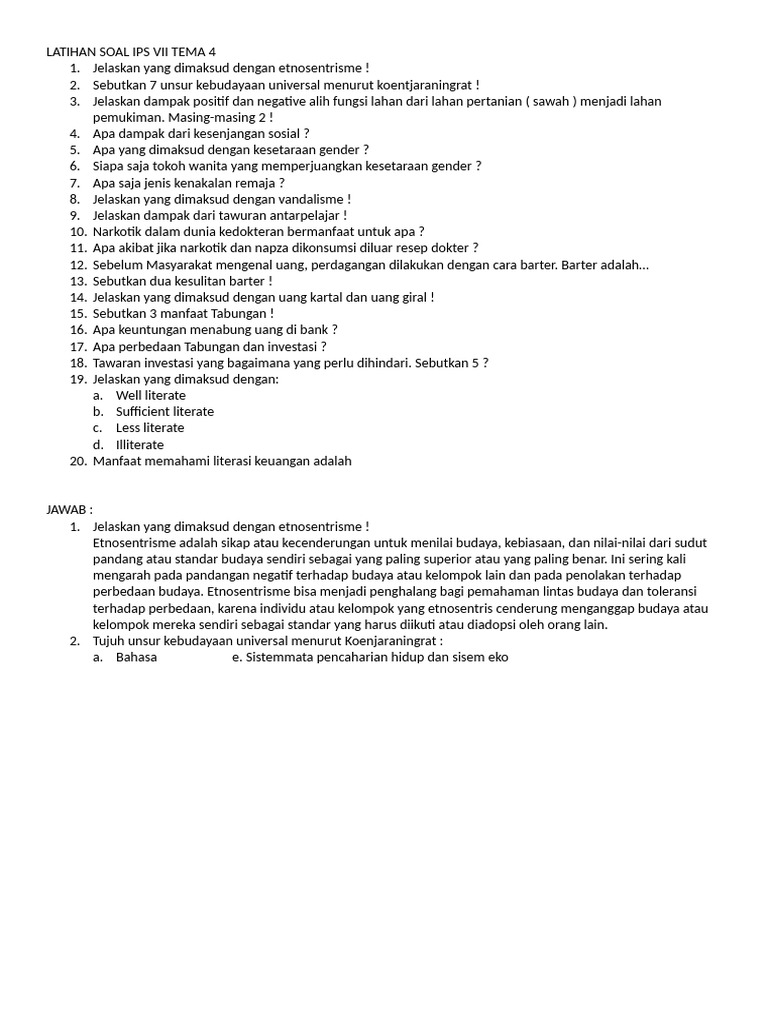 Latihan Soal Ips Vii Tema 4 | PDF