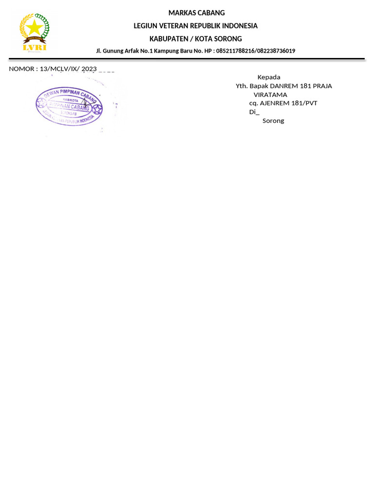 Cop Surat Markas Cabang | PDF