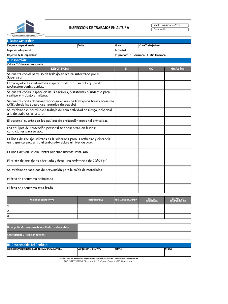 Check List de Inpeccion General de Altura | PDF