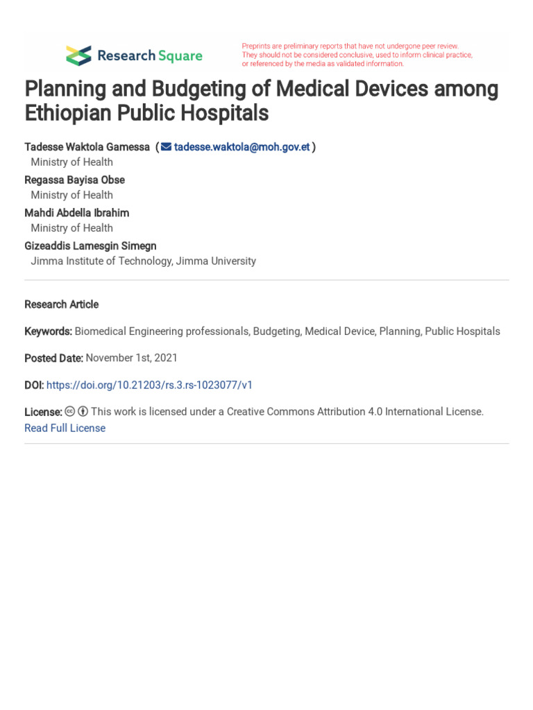 Planning and Budgeting of Medical Devices Among Et | PDF | Health Care ...
