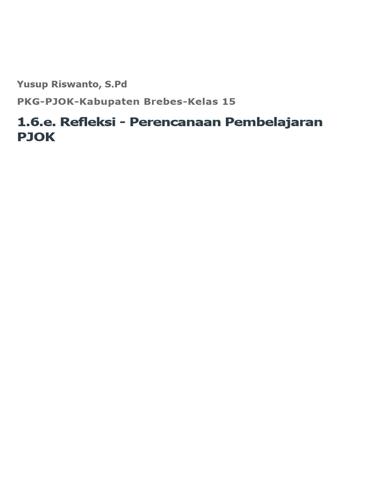 1.6.e. Refleksi - Perencanaan Pembelajaran PJOK - Yusup Riswanto | PDF