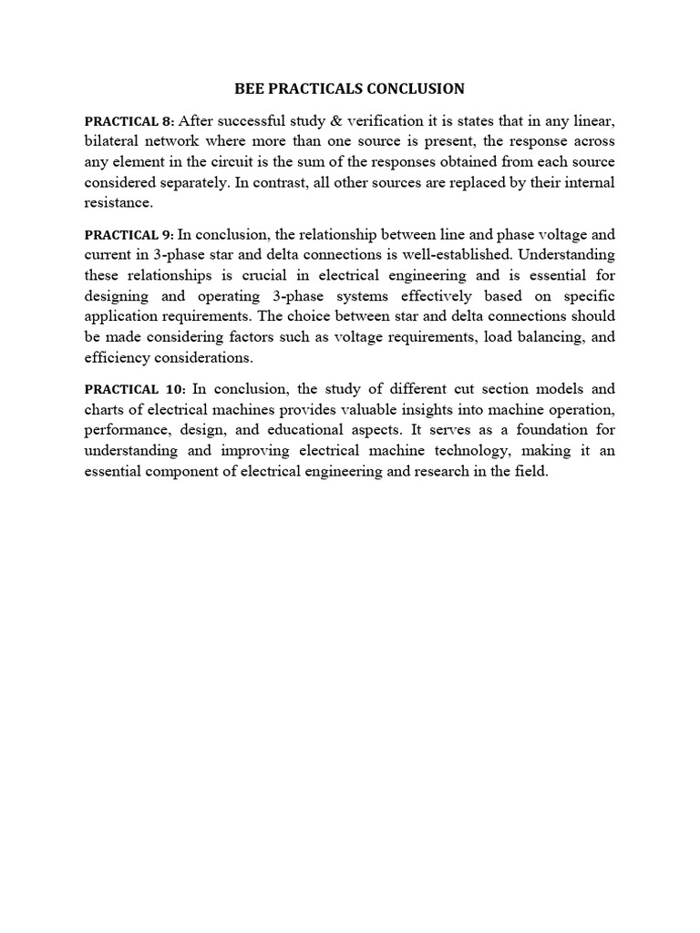 BEE PRACTICALS 8 TO 10 CONCLUSIONS | PDF