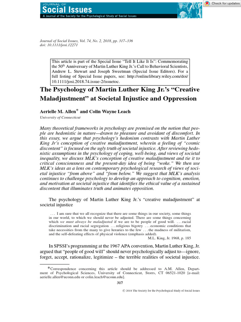 Allen and Leach - The Psychology of Martin Luther King JR S Creative ...