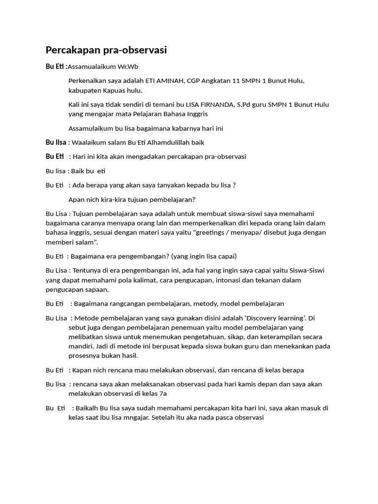 Percakapan Observasi CPG | PDF
