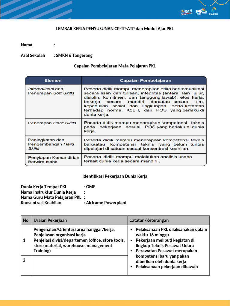 LK Penyusunan CP-TP-ATP-Modul Ajar PKL | PDF