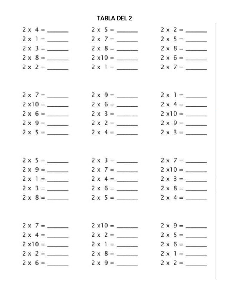 Tabla Del 2 | PDF