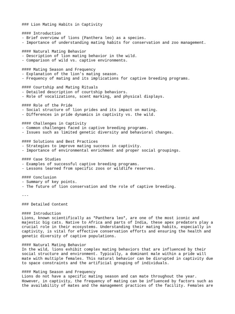 Lion Mating Habits in Captivity | PDF