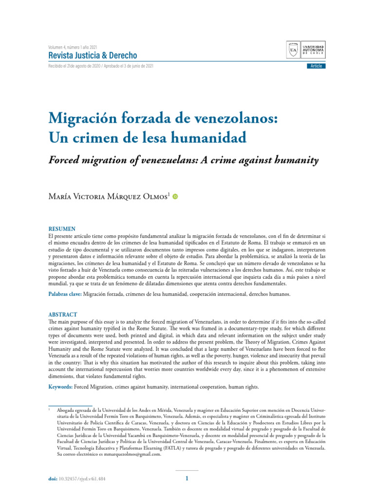 Migración Forzada de Venezolanos Un Crimen de Lesa Humanidad | PDF