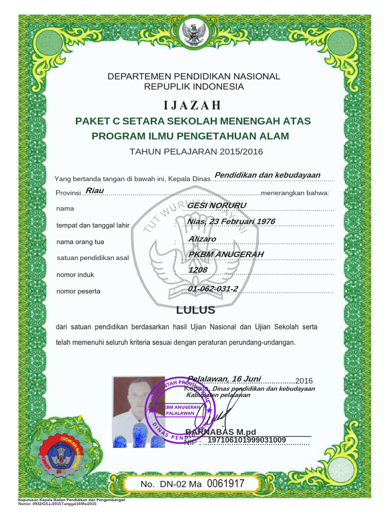 Ijazah Paket C Anugerah | PDF