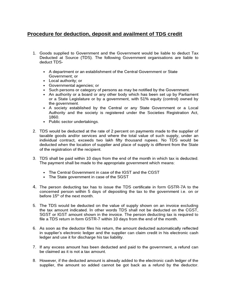 Procedure For Taking Benefit of TDS Deducted and Deposited by The ...