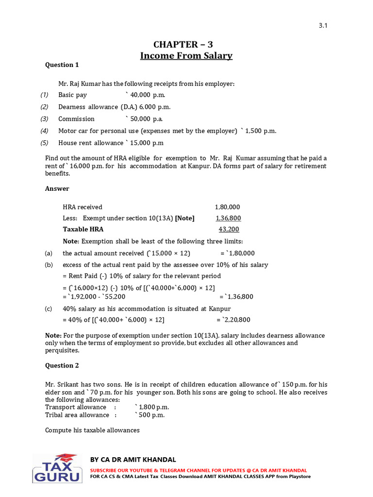 DT Salary Question Bank @mission - CA - Inter | PDF
