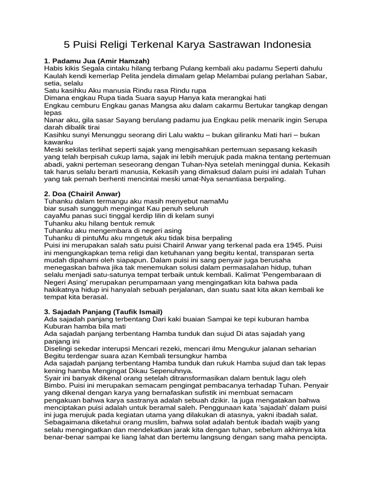 5 Puisi Religi Terkenal Karya Sastrawan Indonesia | PDF