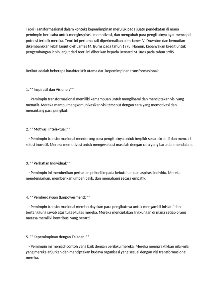 Teori Transformasional Dalam Konteks Kepemimpinan Merujuk Pada Suatu ...