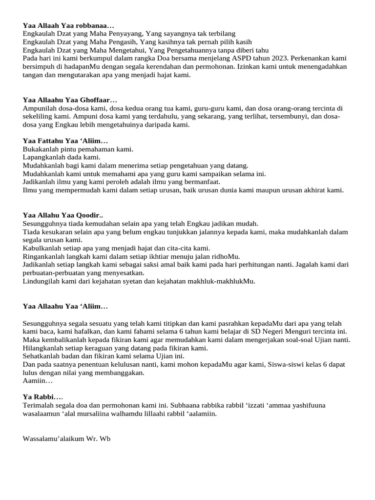 Doa Bersama Kelulusan | PDF