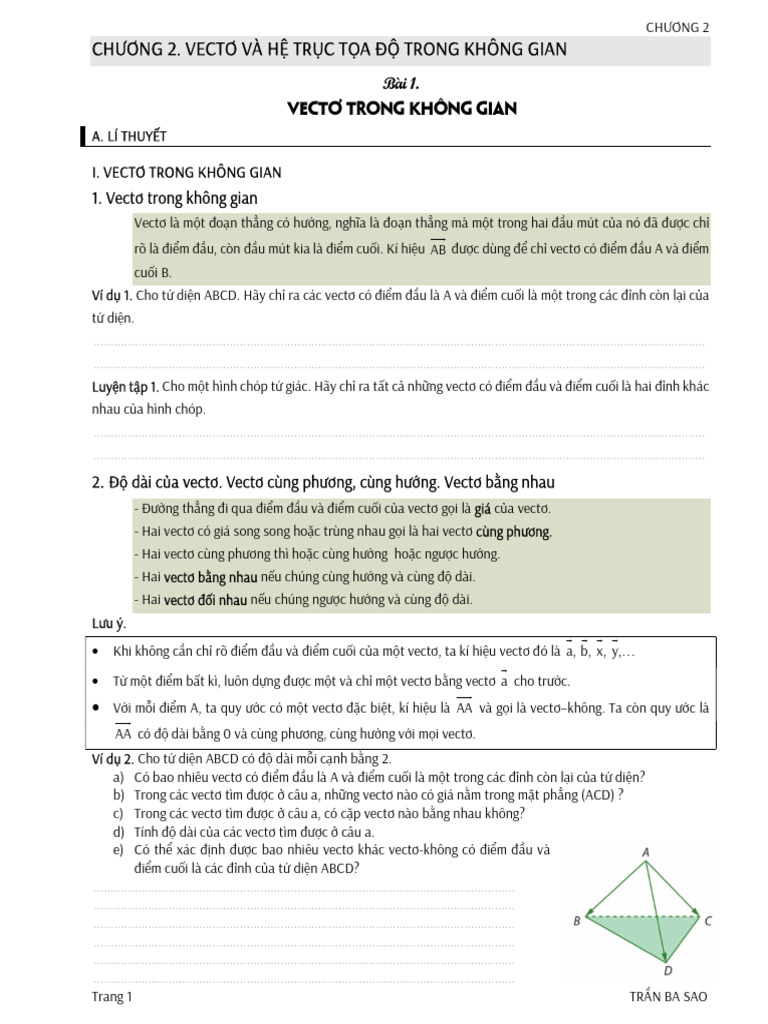 Cac Dang Bai Tap Vecto Va He Toa Do Trong Khong Gian Tran Ba Sao Trang | PDF