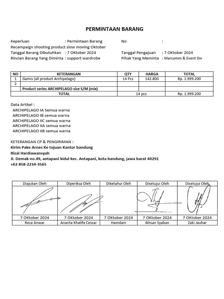 Permintaan Barang Recampaign shooting product slow moving Oktober | PDF