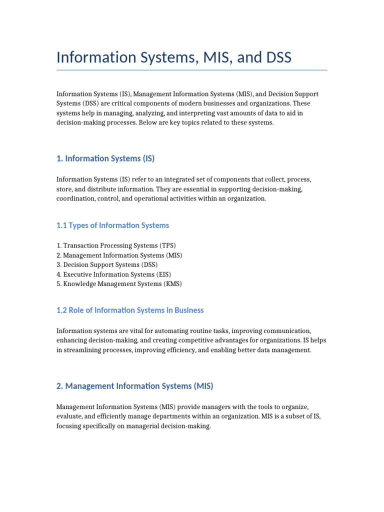 Information Systems MIS DSS | PDF