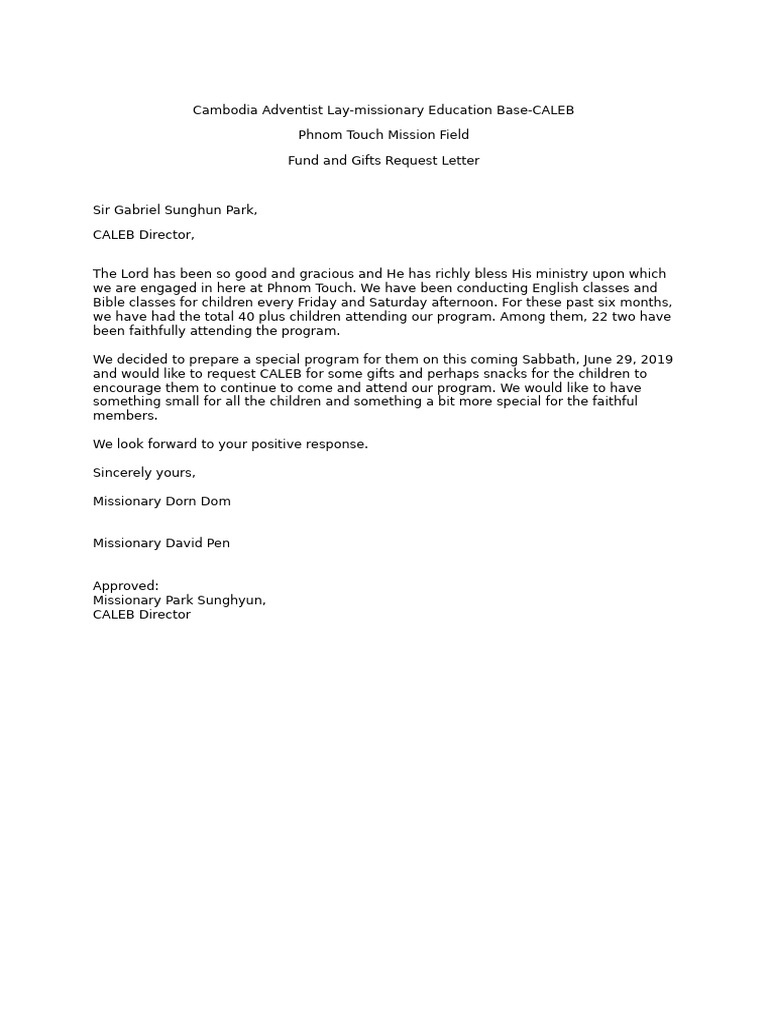 Cambodia Adventist Lay Request Letter | PDF